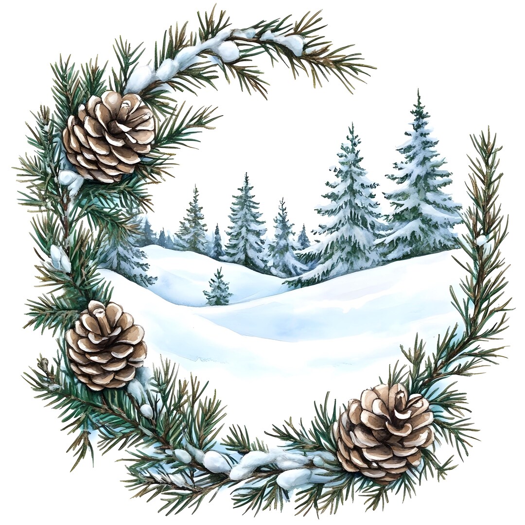 10 Winter Woodland Scene Clipart Digital Watercolor Painting Snowy ...