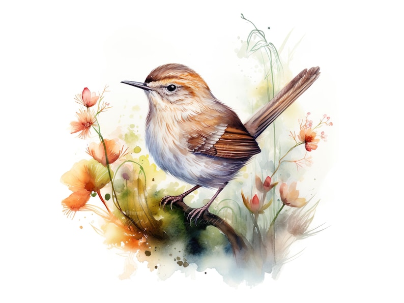 10 Cute Wren Clipart Set Digital Watercolor Painting Wild Bird ...