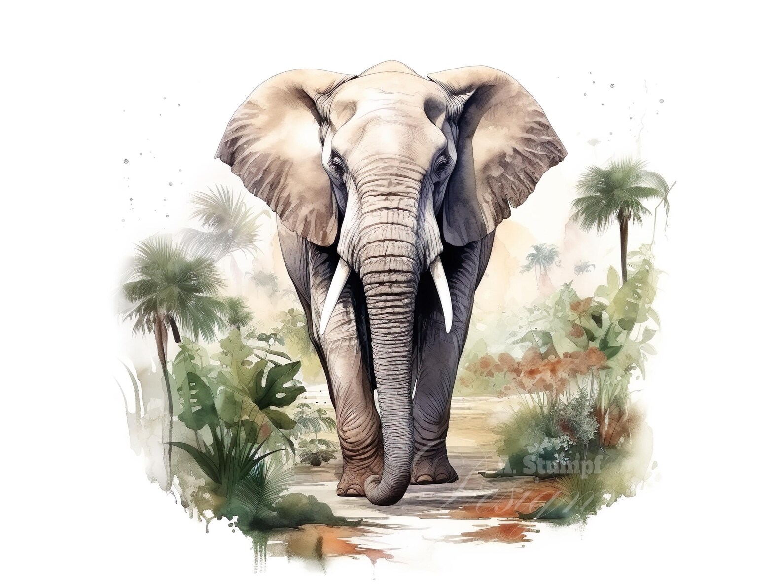 10 Elephant Clipart Set Digital Watercolor Painting African Safari ...