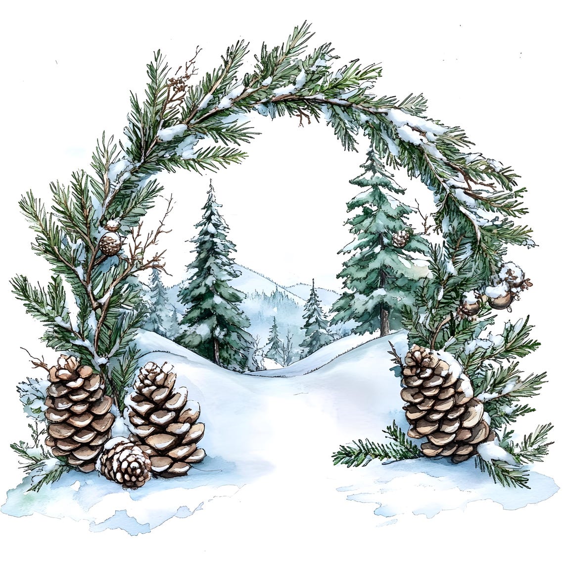 10 Winter Woodland Scene Clipart Digital Watercolor Painting Snowy ...