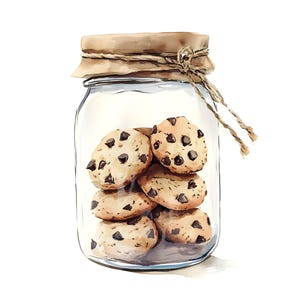 10 Chocolate Chip Cookies in a Jar Clipart Set Digital Watercolor ...
