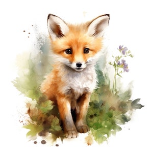 10 Cute Wild Fox Baby Clipart Set Digital Watercolor Nature Painting ...