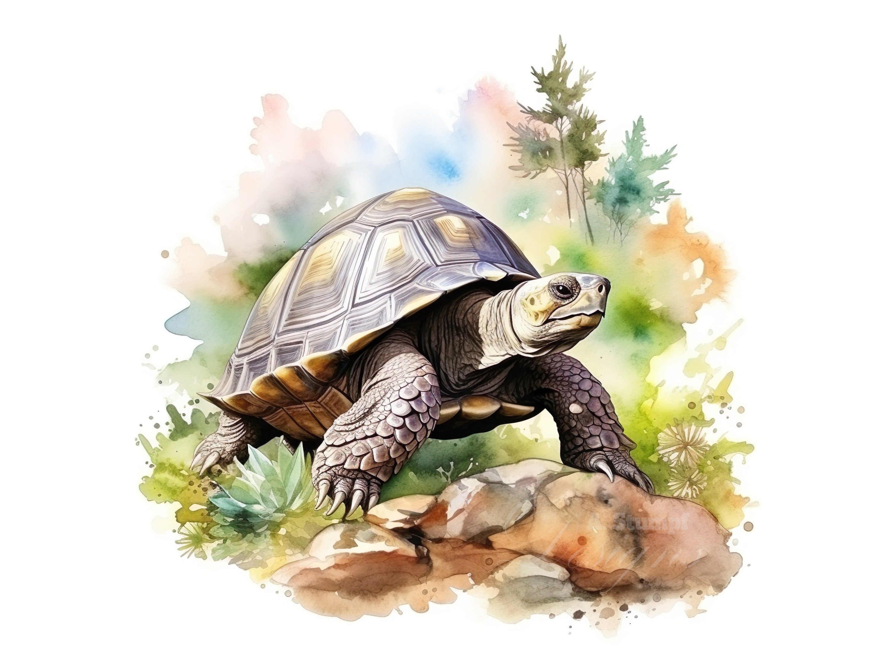 Tortoise Clipart Set, Watercolor Animal Illustration, Nature Graphics ...