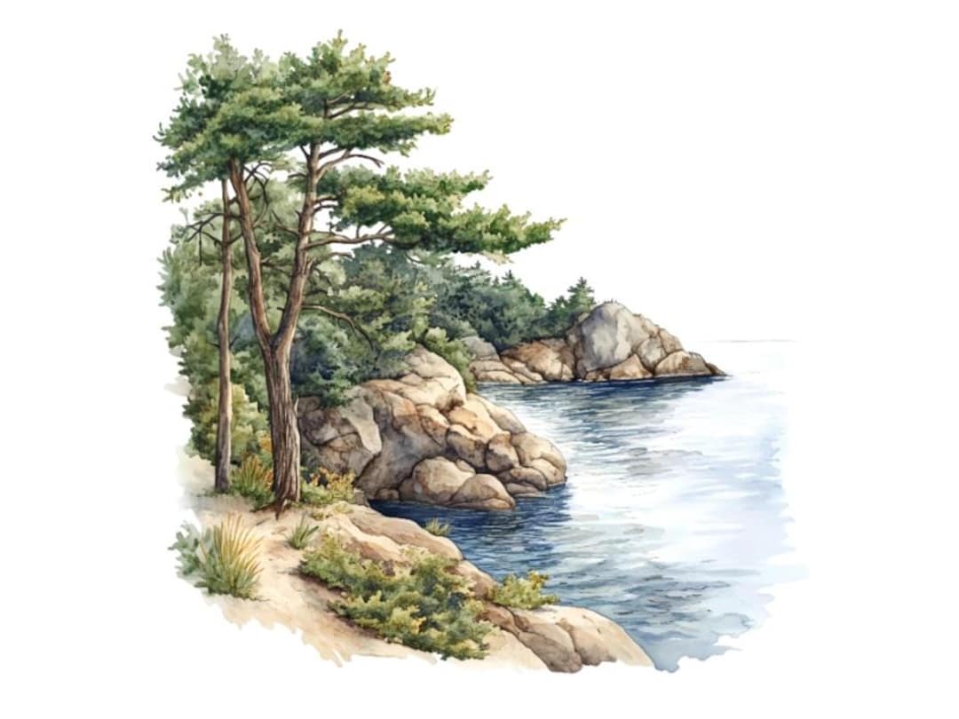 10 Coastal Scenery Clipart Digital Watercolor Seaside Painting Ocean ...