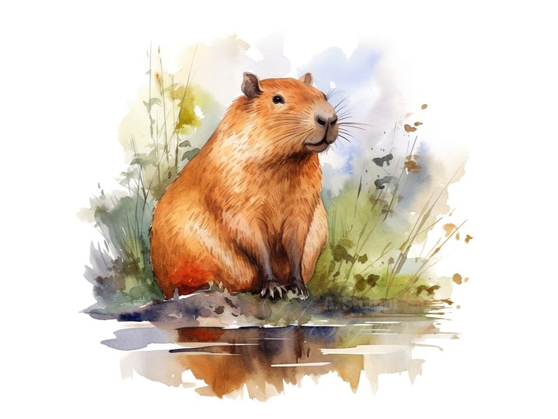 10 Capybara Clipart Set Digital Watercolor Painting Cute Adorable ...