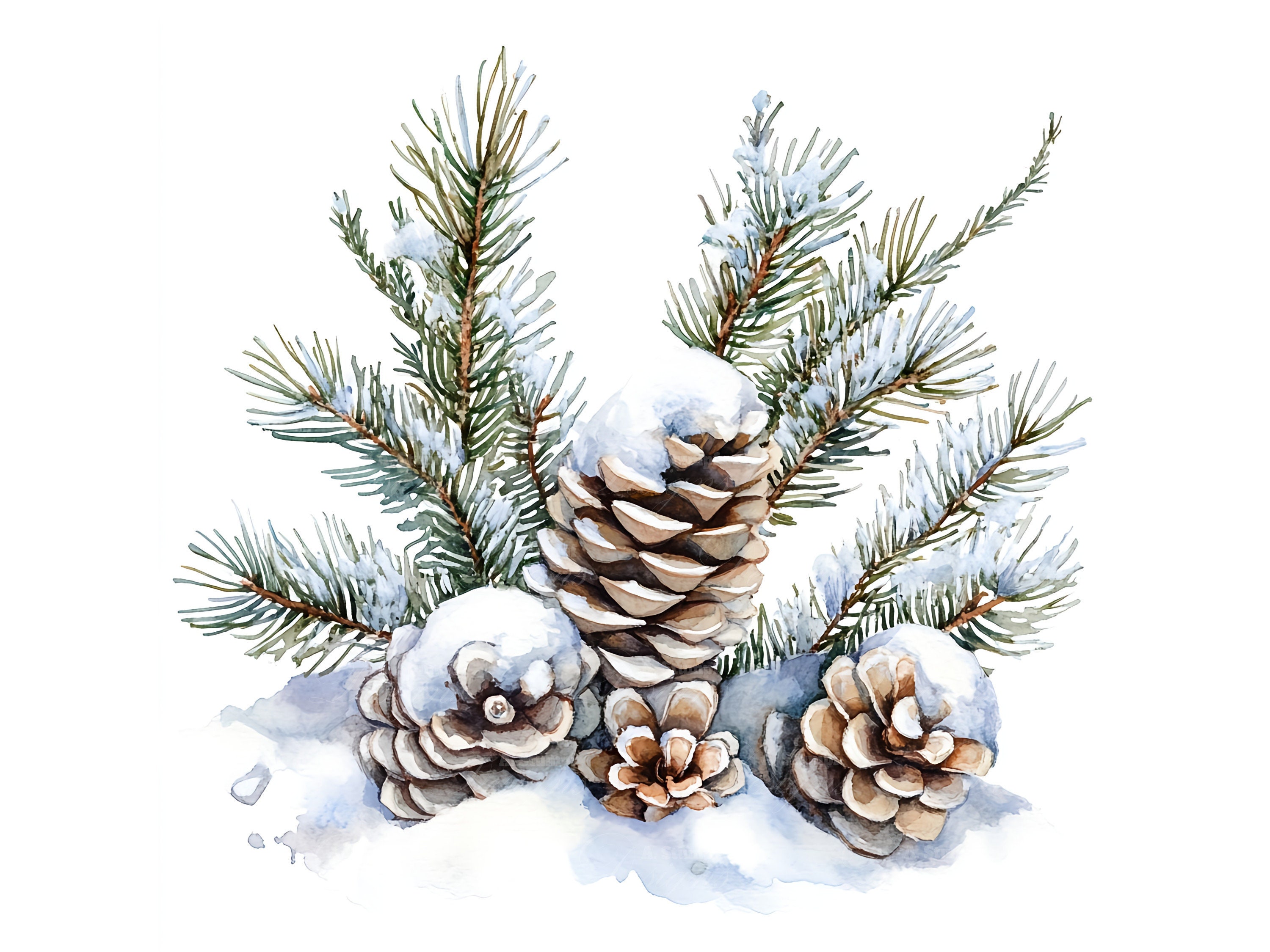 10 Snowy Pine Cones Clipart Watercolor Winter Illustrations Christmas ...