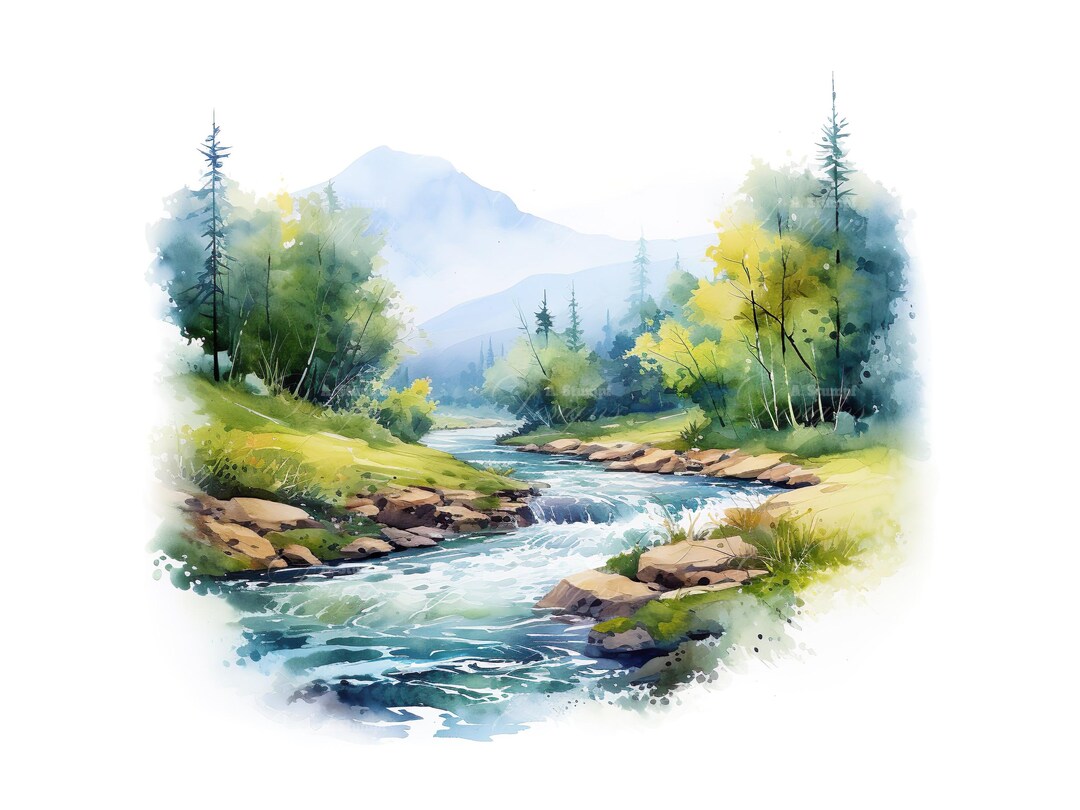 10 River Landscape Clipart Set Digital Watercolor Painting Natural ...