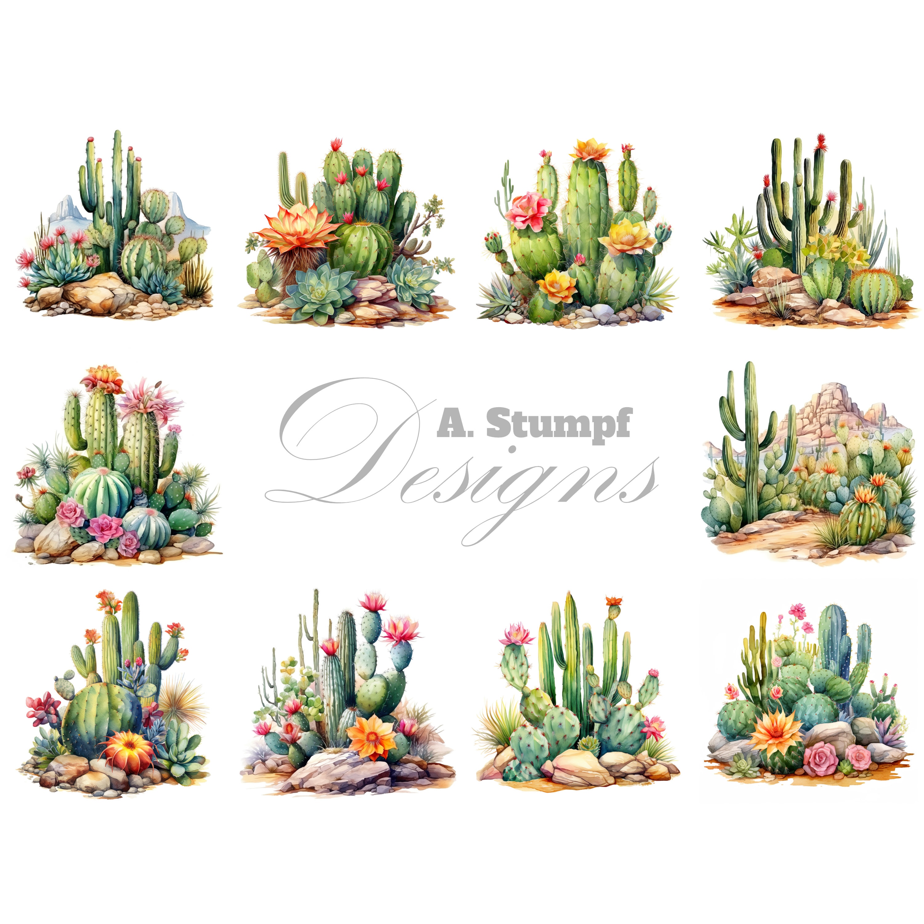 Cactus Clipart Set Printable Plant Art Botanical Clip Art Watercolor ...