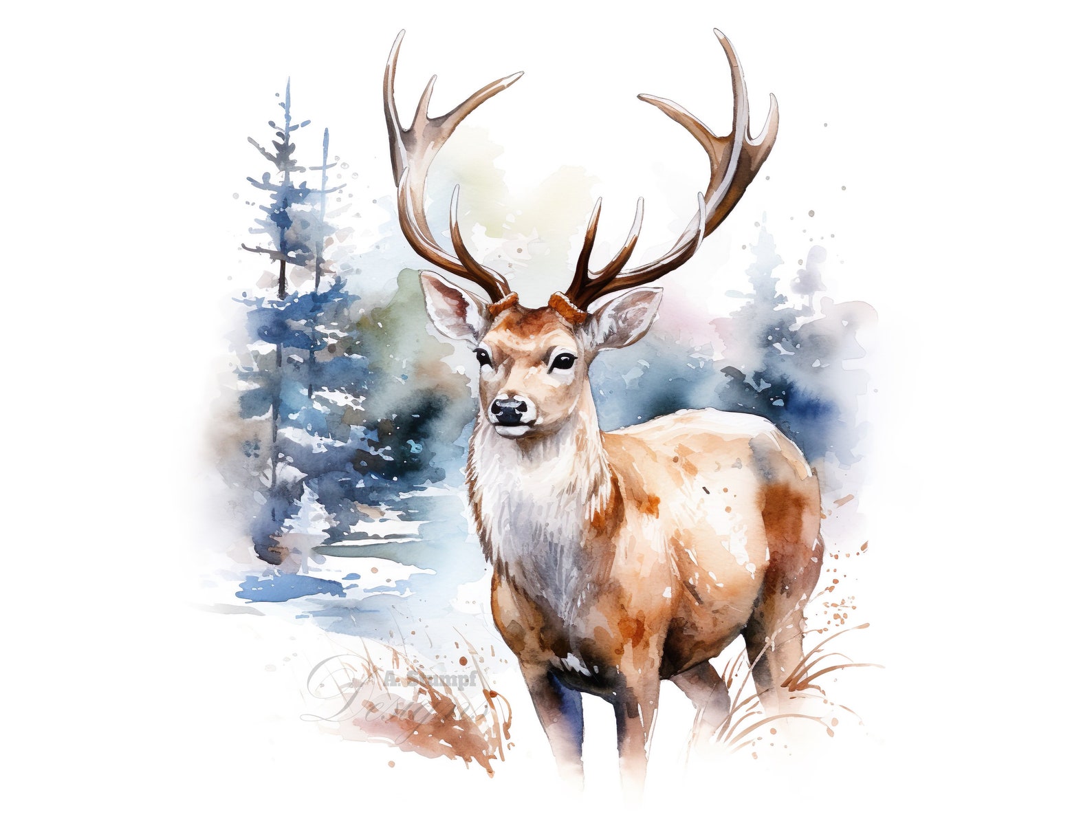 Deer Clipart Set of 10 High Quality Jpgs Digital Watercolor Art ...