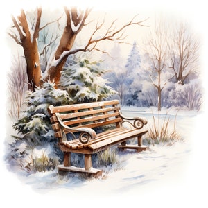 10 Bench in Winter Park Clipart Snowy Park Bench Illustration Winter ...