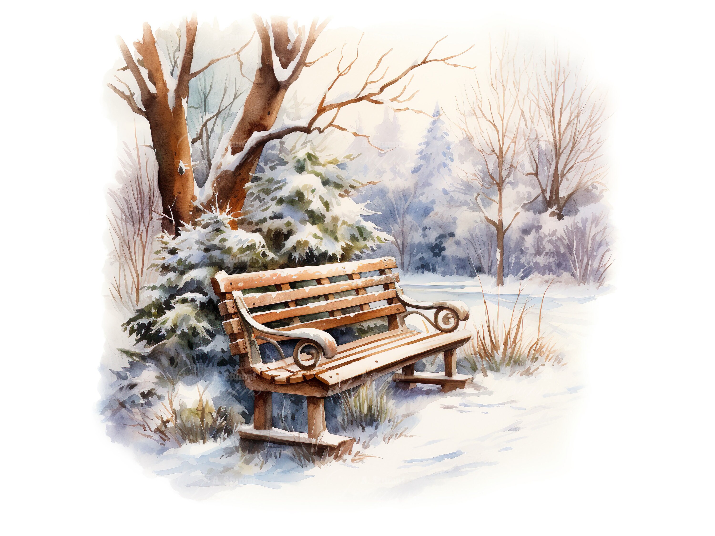 10 Bench in Winter Park Clipart Snowy Park Bench Illustration Winter ...