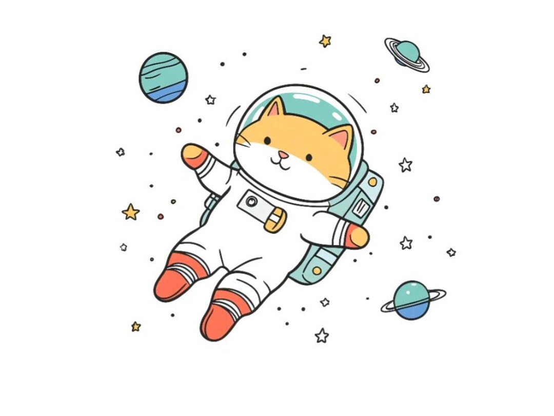 10 Astronaut Cat Floating in Space Clipart Set Digital Watercolor ...