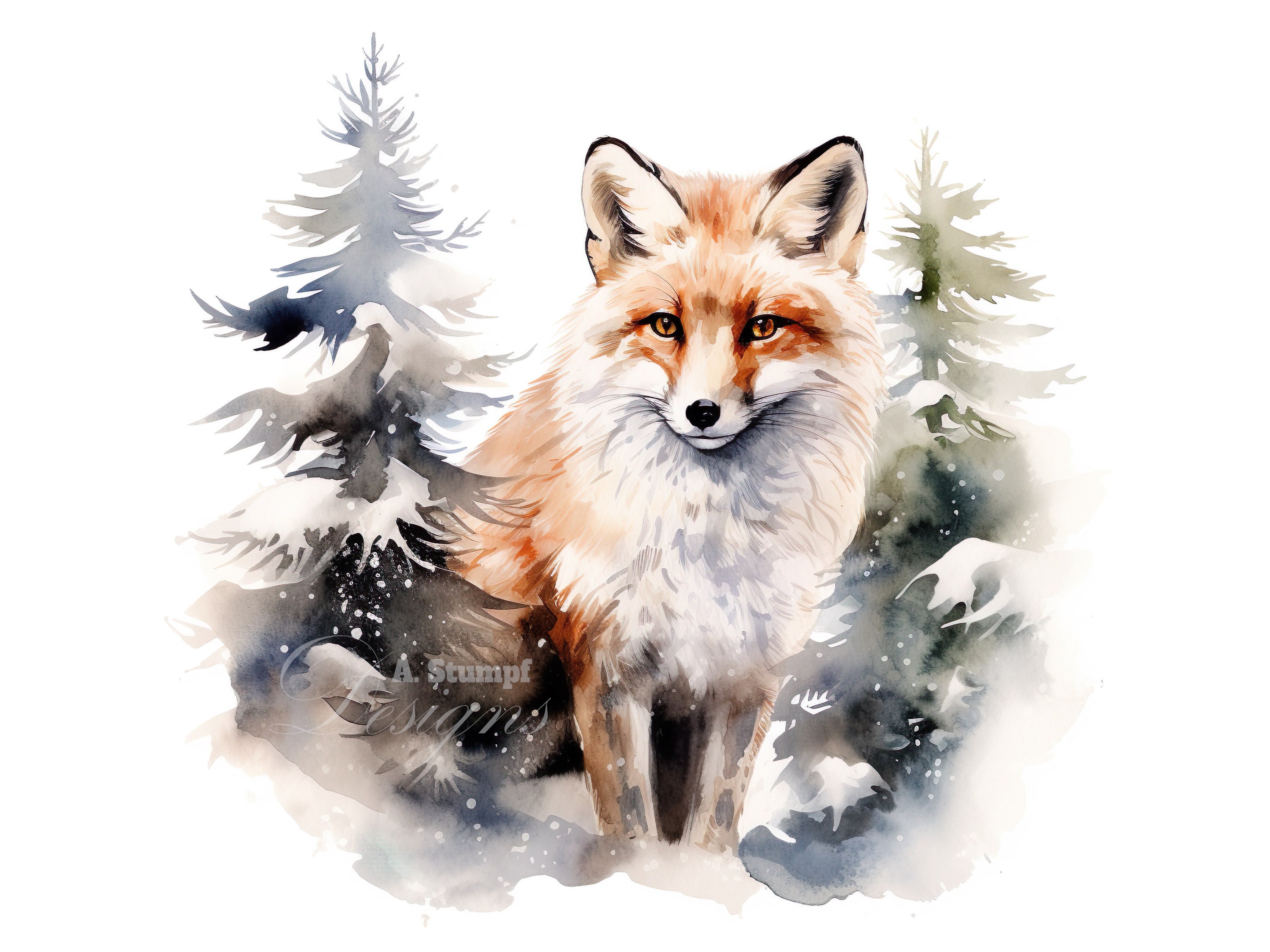 10 Fox Winter Clipart Set Digital Watercolor Painting Forest Woodland ...