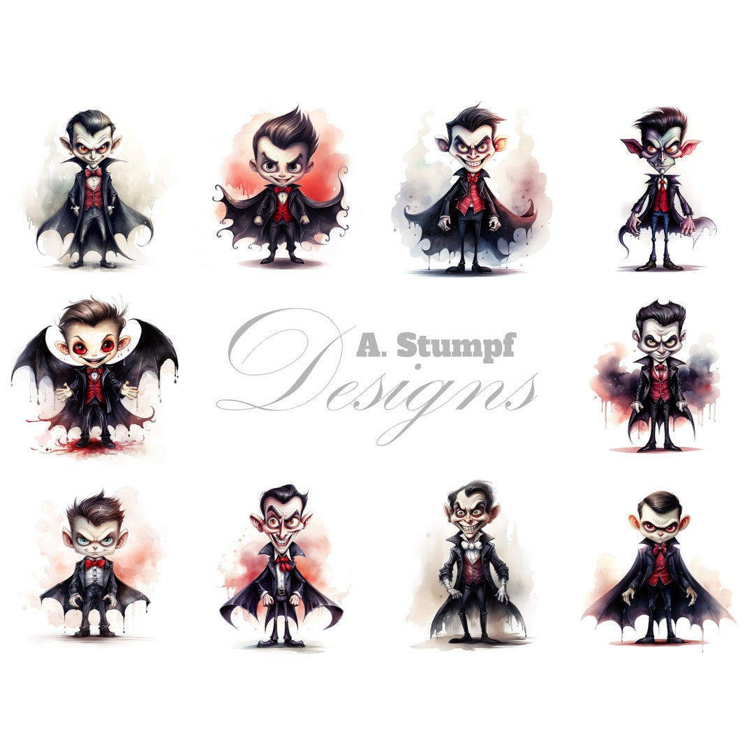 Funny Vampire Clipart Set Watercolor Bundle Spooky Halloween Art Cute ...