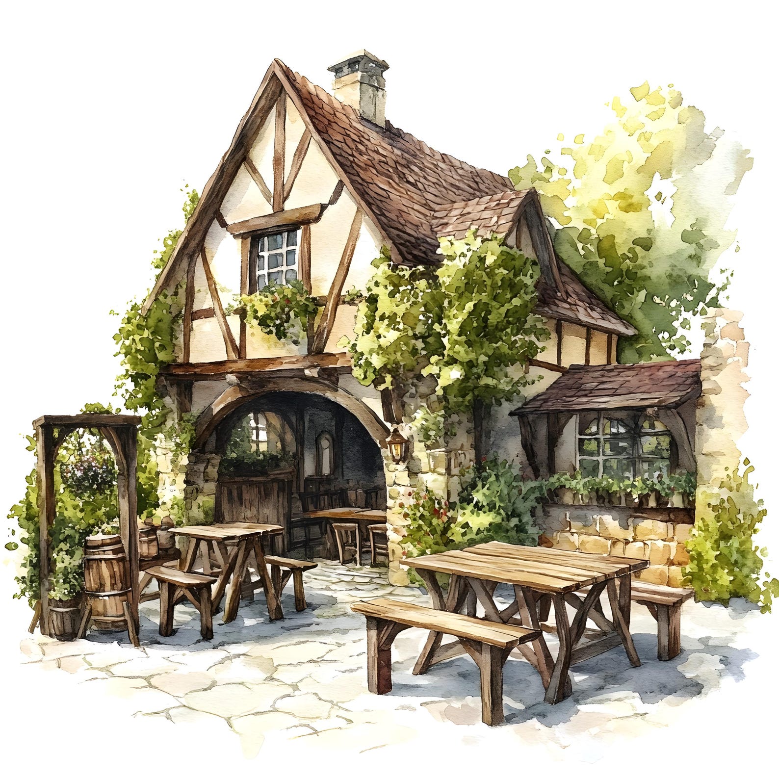 10 Medieval Tavern Clipart Set Rustic Decor Digital Watercolor Painting ...
