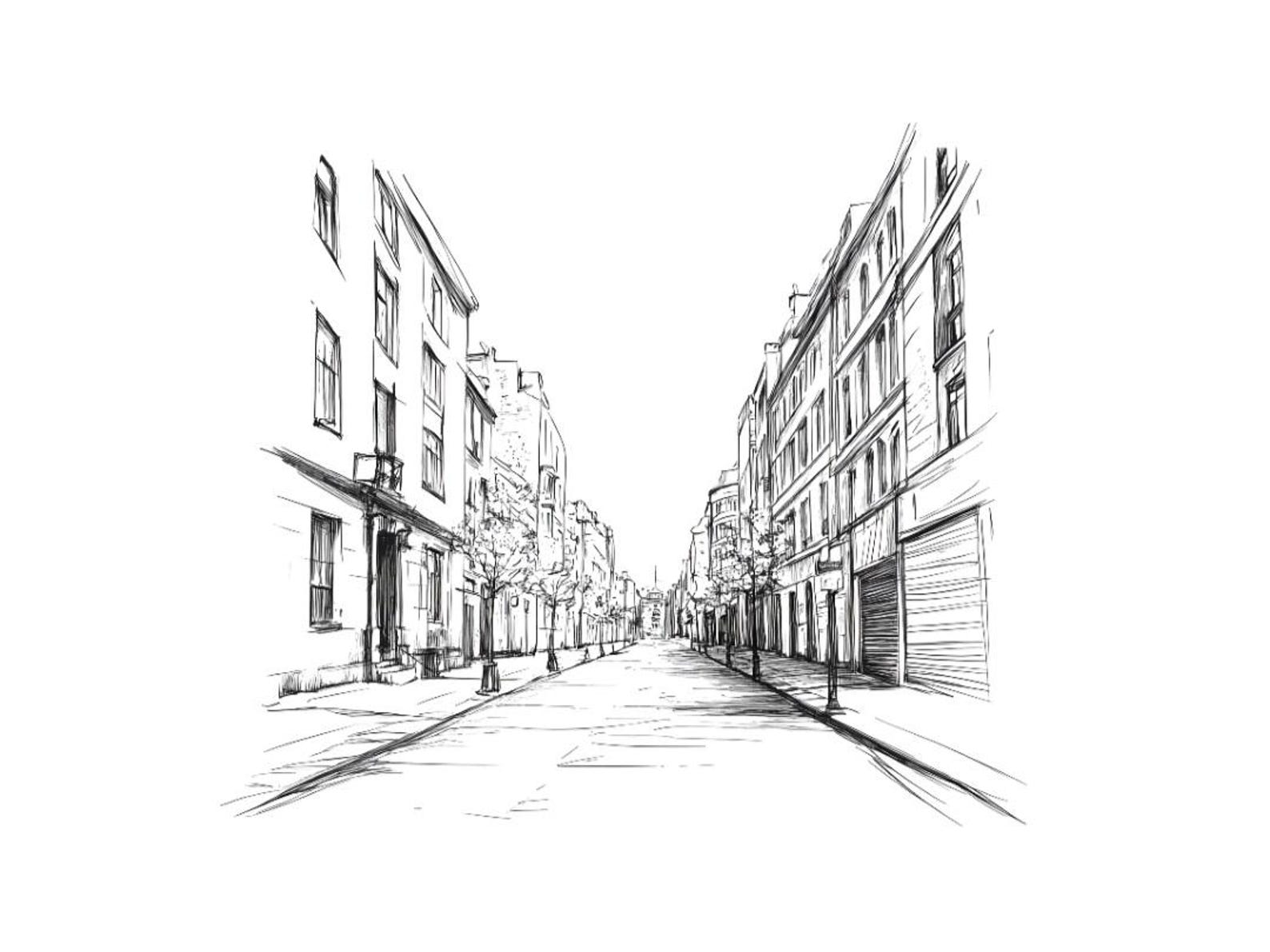 10 Cityscape Street View Clipart Set Digital Black and White Sketch ...