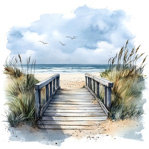 10 Boardwalk Beach Path Clipart Digital Watercolor Painting Seaside ...