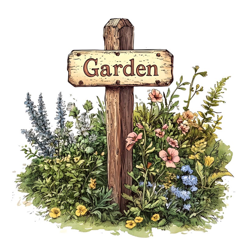 10 Garden Sign Clipart Set Digital Watercolor Painting Wild Flowers ...
