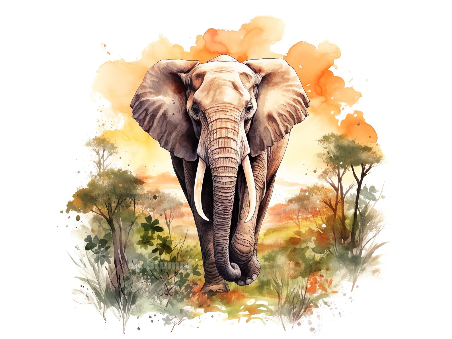 10 Elephant Clipart Set Digital Watercolor Painting African Safari ...