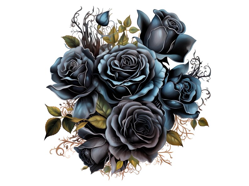 10 Black Roses Clipart Set Digital Watercolor Painting Floral Botanical ...