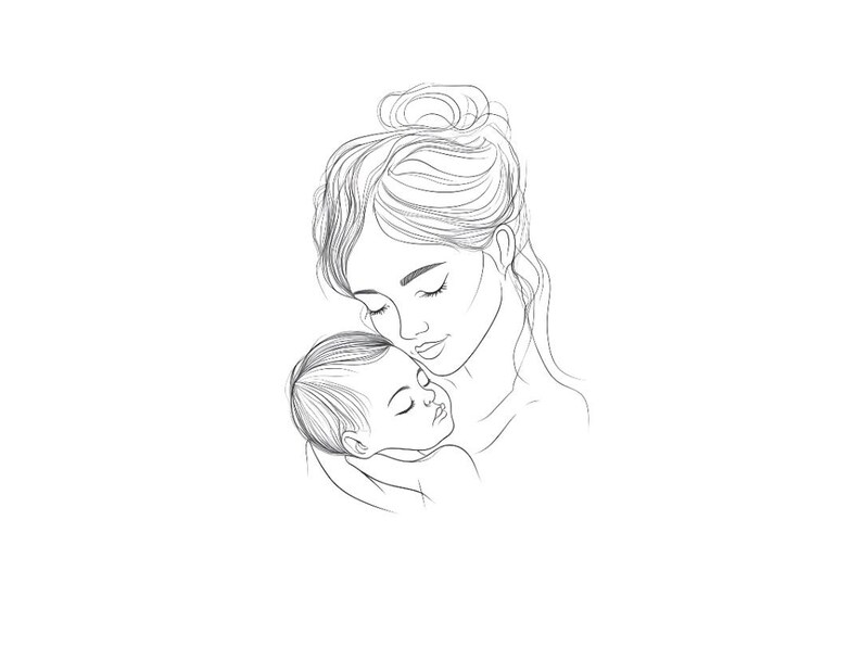 10 Mother Cuddles With Her Baby Clipart Set Digital Minimalistic Line ...