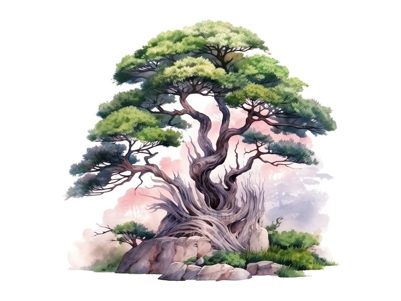 10 Bonsai Tree Clipart Set Digital Watercolor Painting Japanese Nature ...