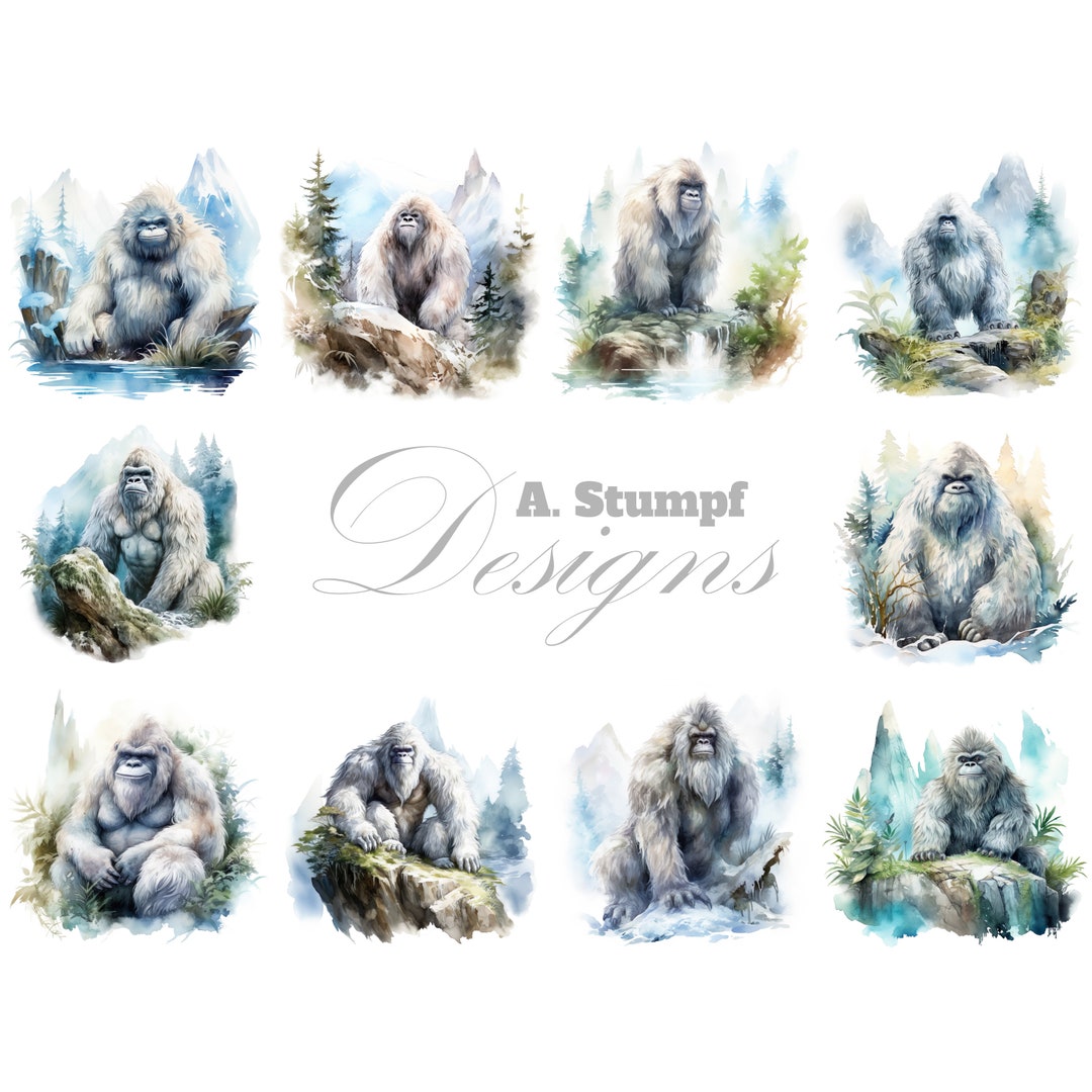 Yeti Clipart Set Cute Monsters Clip Art Watercolor Art DIY Design ...