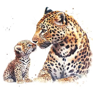 10 Leopard Mother With Her Baby Clipart Set Wild Safari Animal Family ...