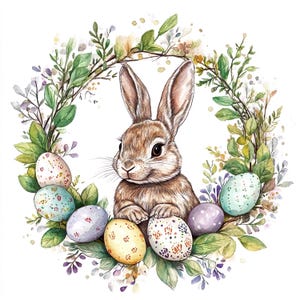 10 Easter Bunny Wreath Clipart Set Digital Watercolor Painting ...