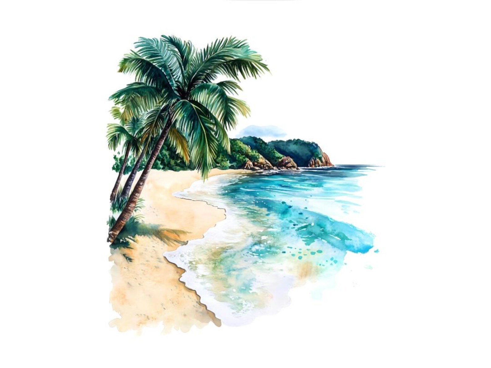 10 Beach Scene Clipart Set Digital Watercolor Sea Painting Tropical ...