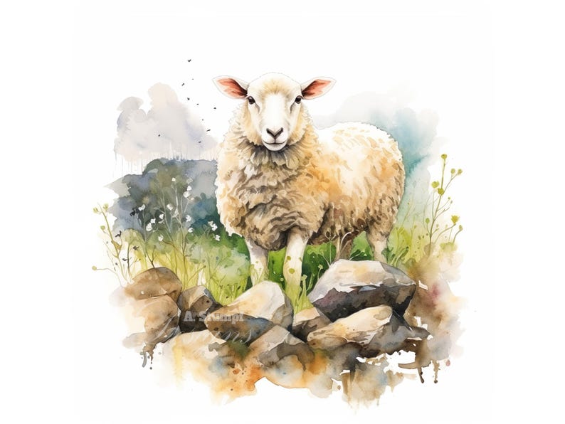 10 Wooly Fluffy Sheep Clipart Set Digital Watercolor Painting Farm ...