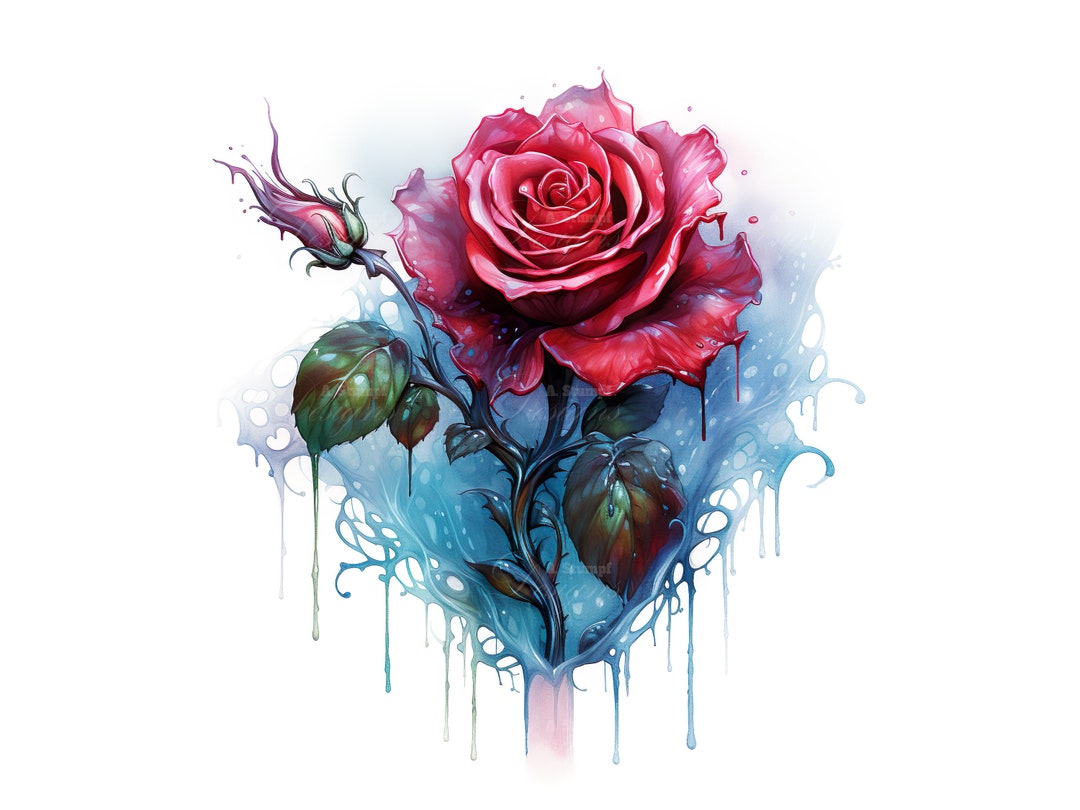 10 Poisoned Rose Clipart, Watercolor Poisoned Rose, Dark Rose, Gothic ...