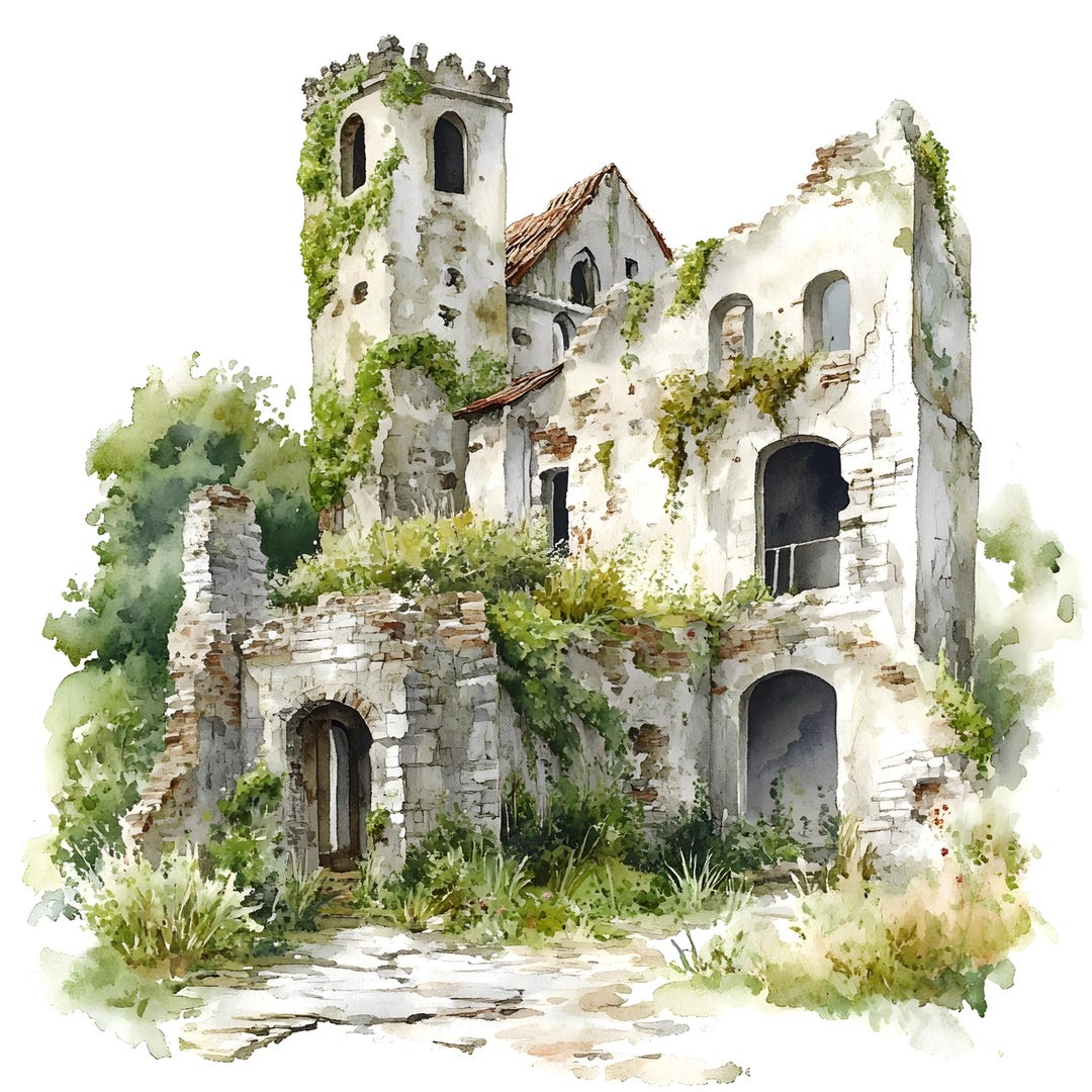 10 Medieval Ruin Clipart Digital Watercolor Painting Ancient Castle ...
