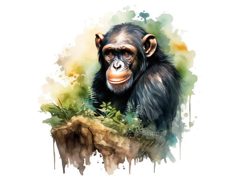 Chimpanzee, Clipart Set, Digital Chimp Art, Ape Clip Art, Primate ...
