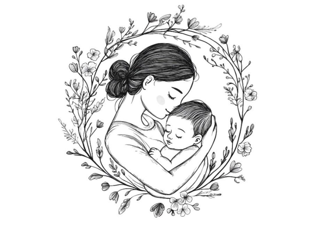 8 Mother Cuddles Her Baby Clipart Digital Minimalistic Black and White ...