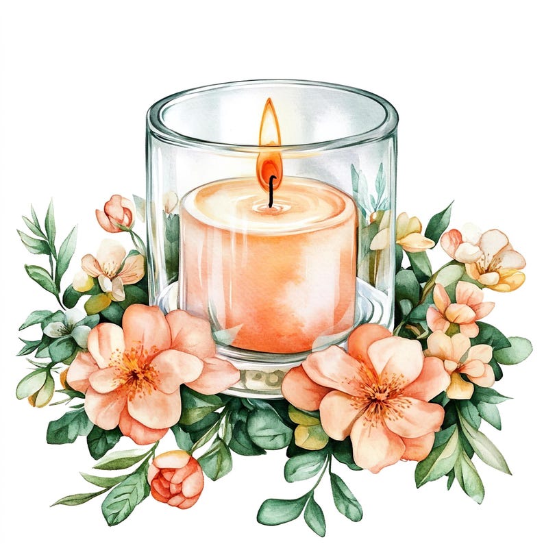 Watercolor Candle & Flowers Clipart Set (digital Download) - Etsy