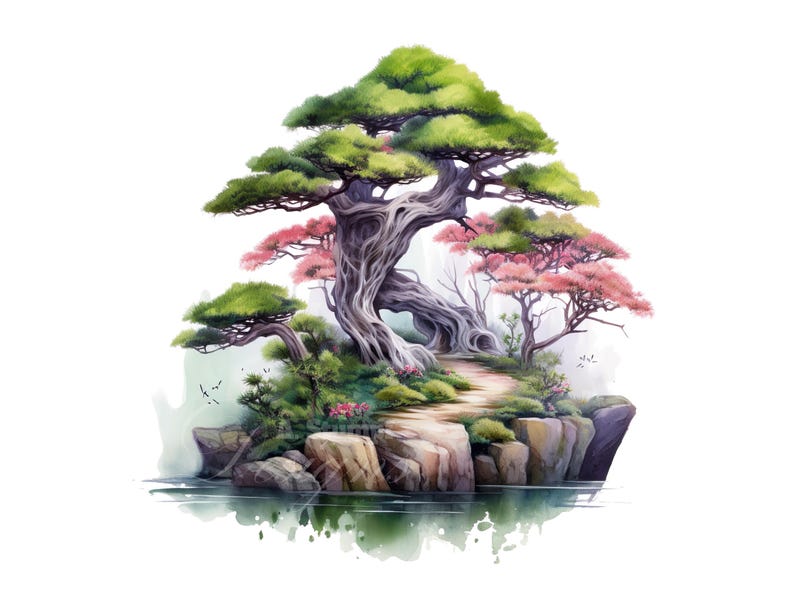 10 Bonsai Tree Clipart Set Digital Watercolor Painting Japanese Nature ...