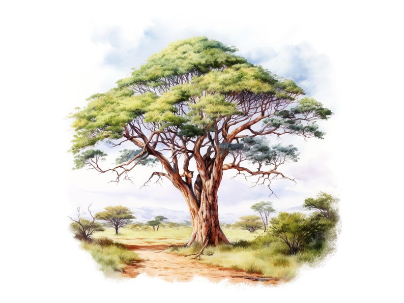 10 Acacia Tree Clipart Set, Digital Watercolor Painting, Botanical ...