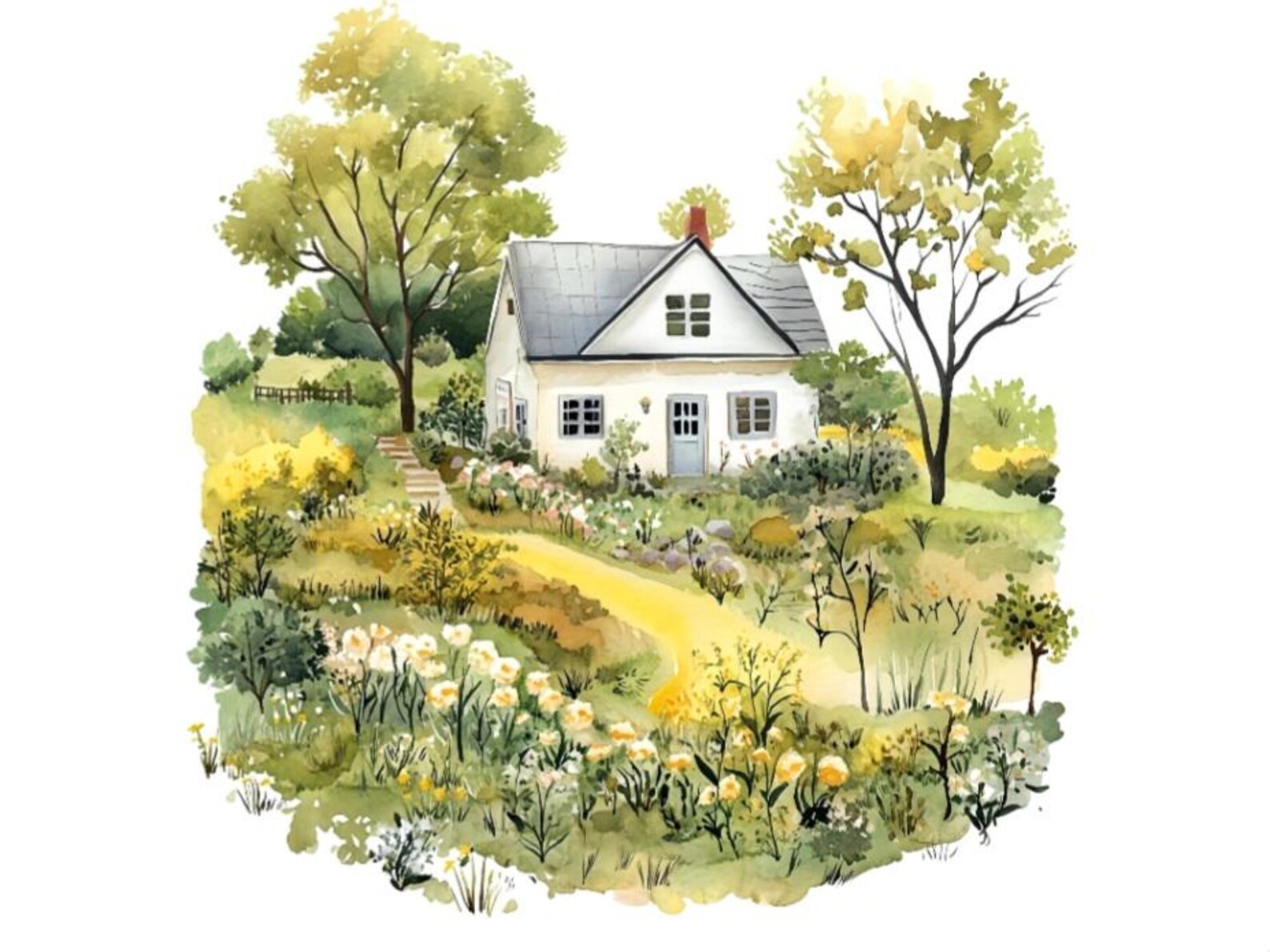 10 Country Cottage Clipart Digital Watercolor Painting Spring Nature ...