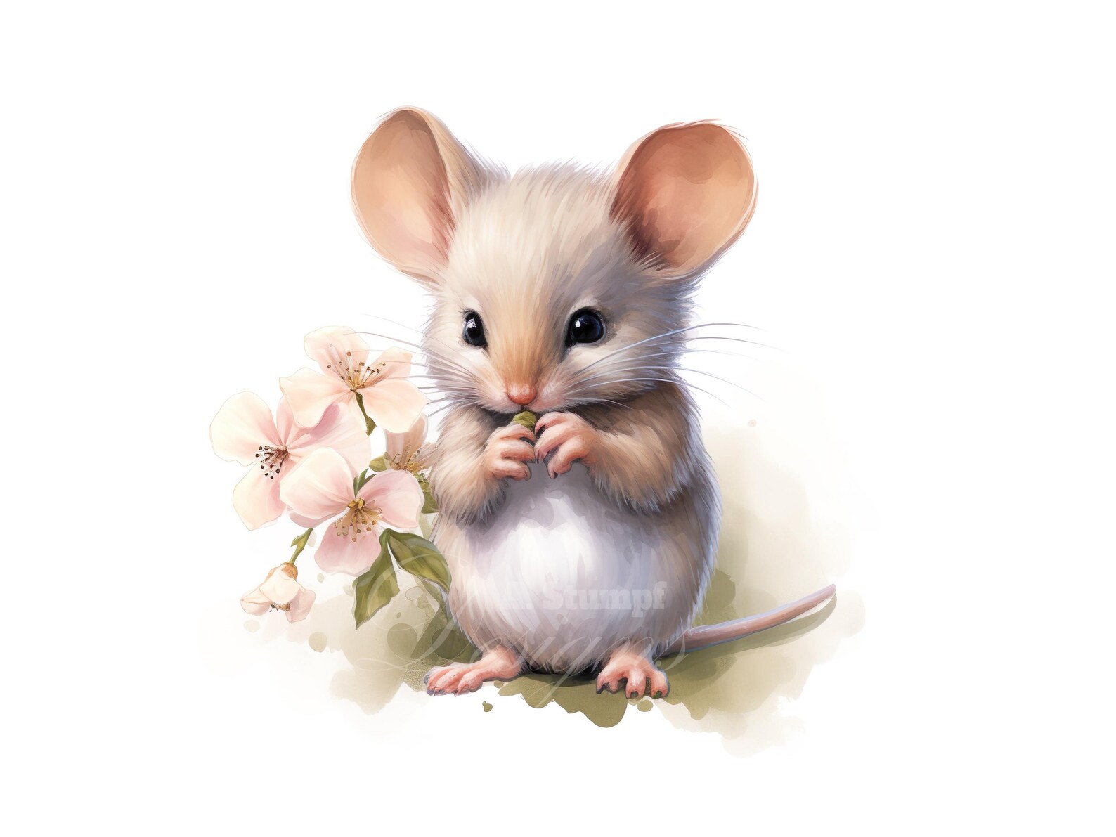 10 Cute Mouse Flowers Clipart Set Digital Watercolor Painting Nursery ...