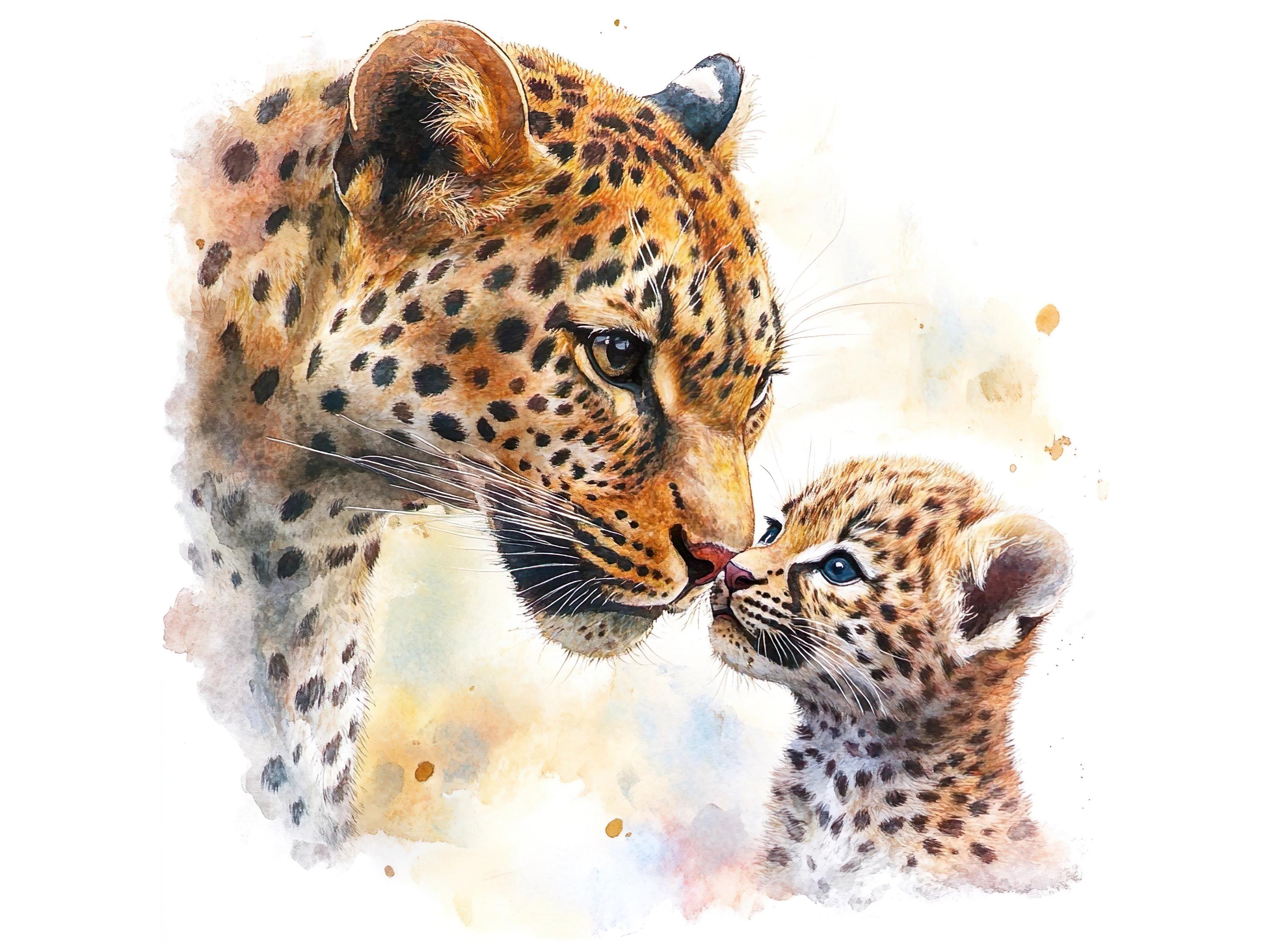 10 Leopard Mother With Her Baby Clipart Set Wild Safari Animal Family ...