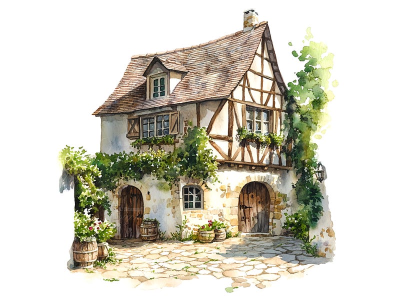 10 Medieval Era House Clipart Set Digital Watercolor Old Cottage ...
