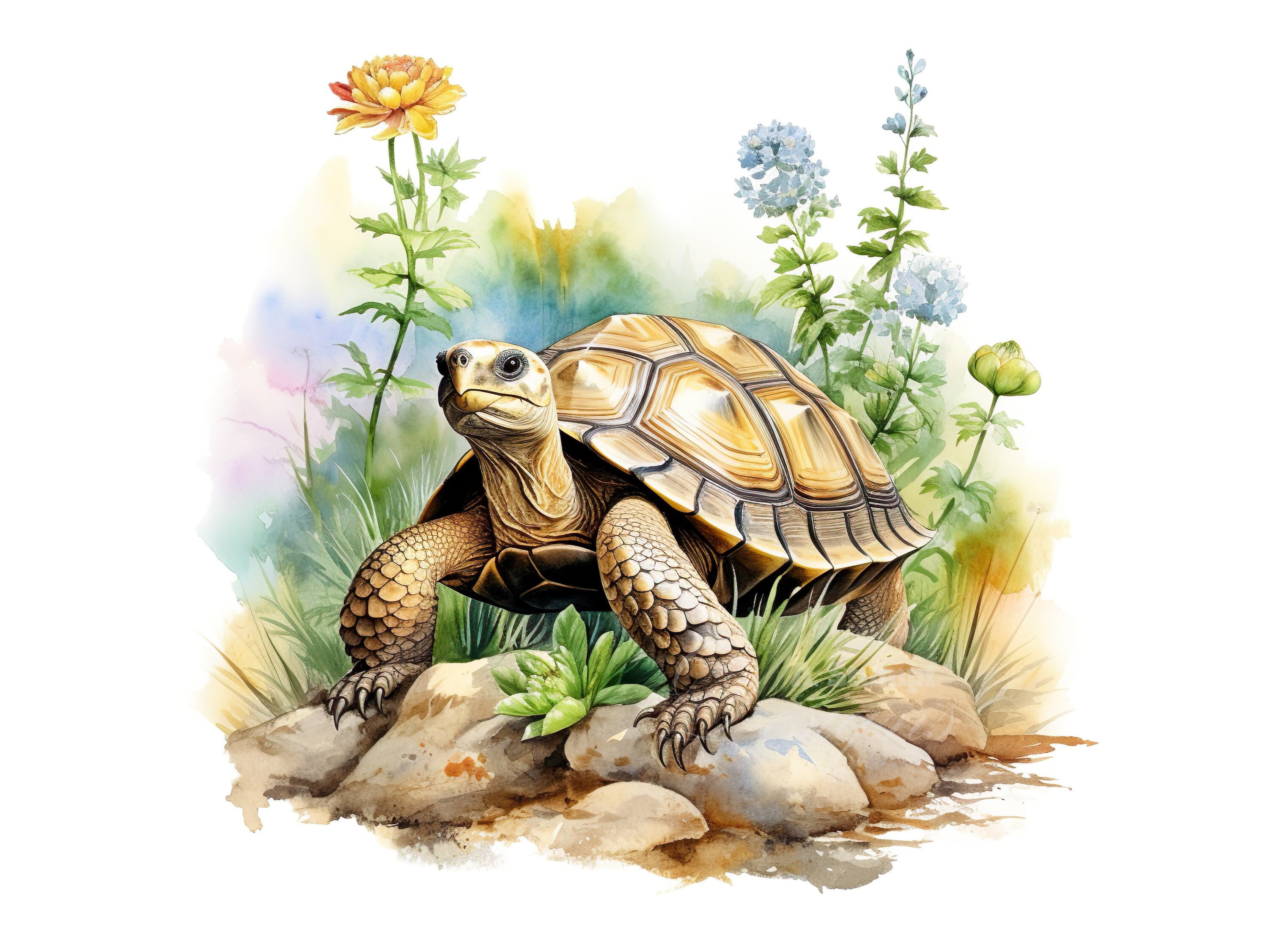 Tortoise Clipart Set, Watercolor Animal Illustration, Nature Graphics ...
