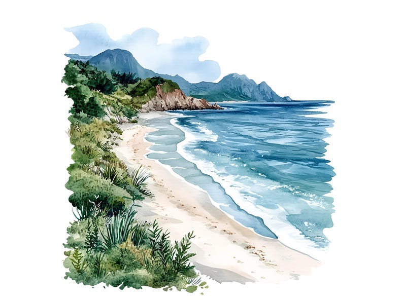 10 Seaside Nature Landscape Clipart Set Digital Watercolor Painting ...