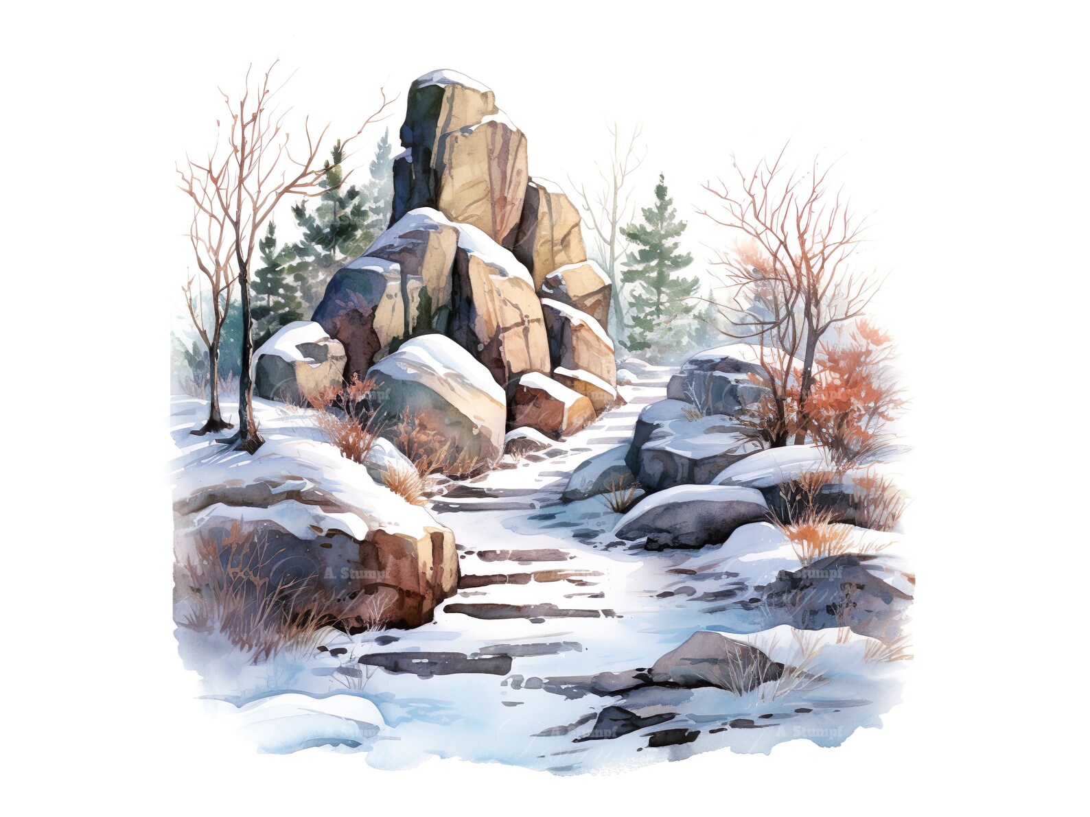 10 Rocky Hiking Trail in Winter Clipart Set Snowy Mountain Hike Digital ...
