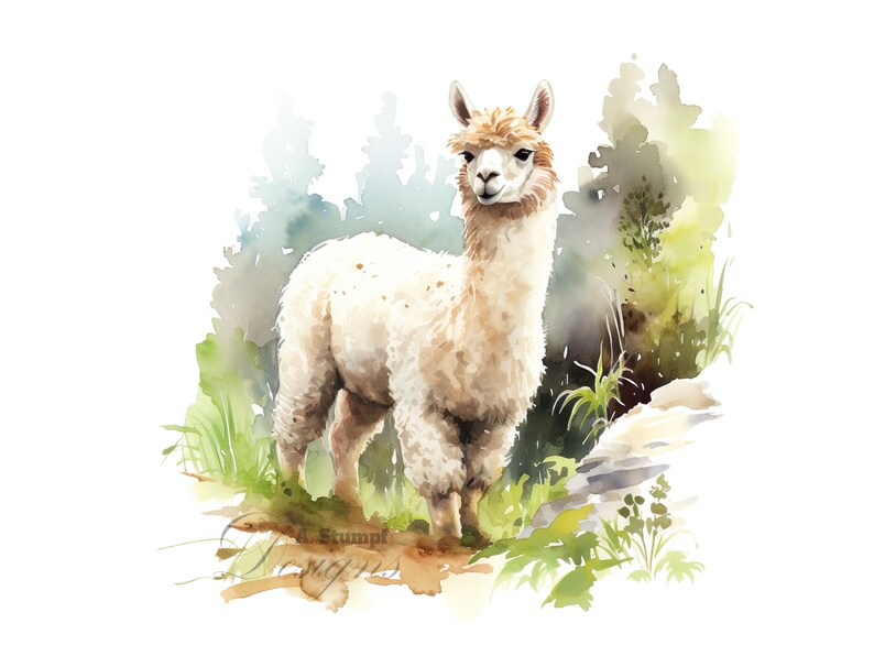 10 Alpaca Clipart Set, Digital Watercolor Paintings, Farm Animal ...