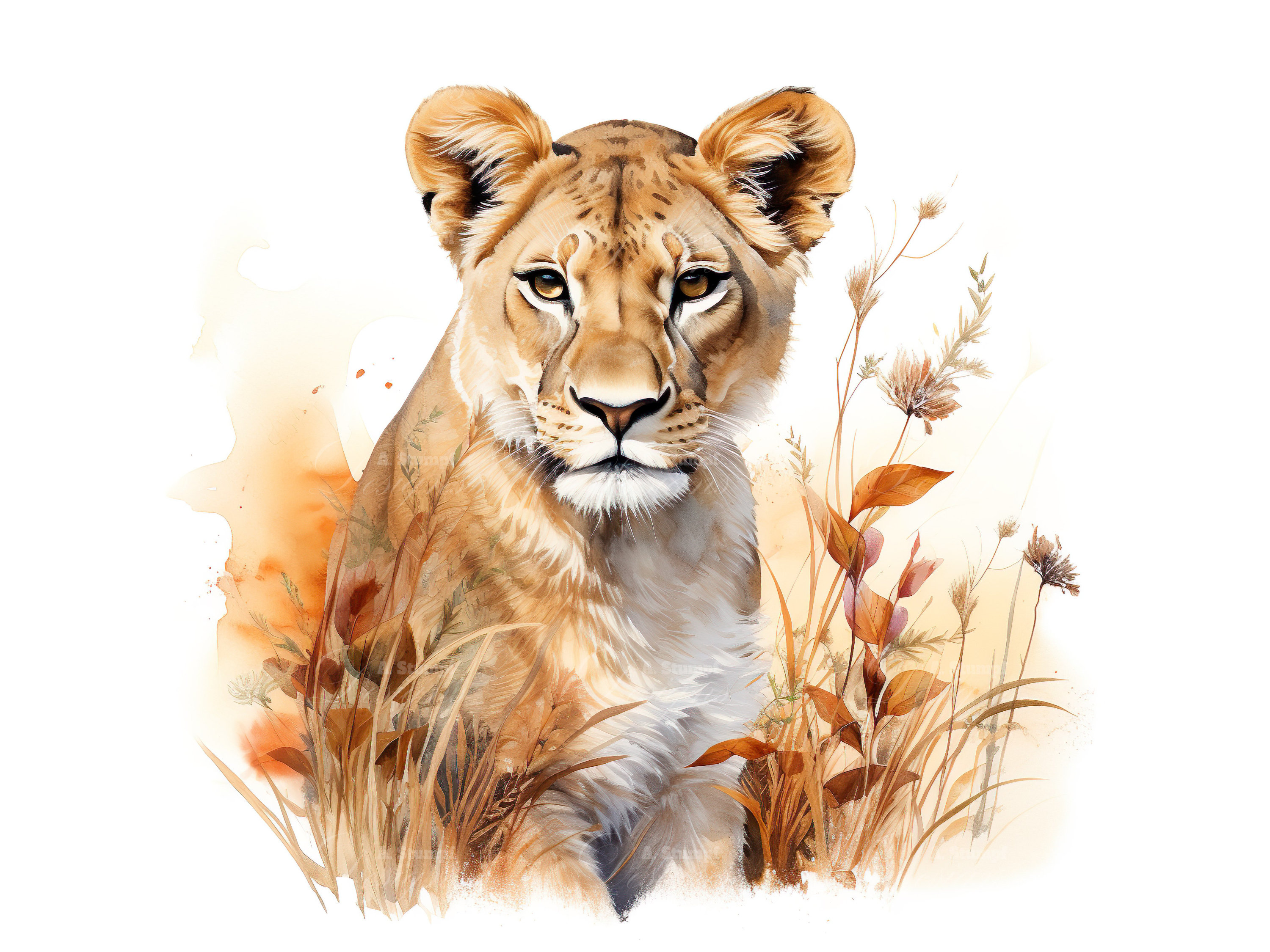 Lioness Clipart Watercolor Set Wildlife Art Printable Safari and Jungle ...