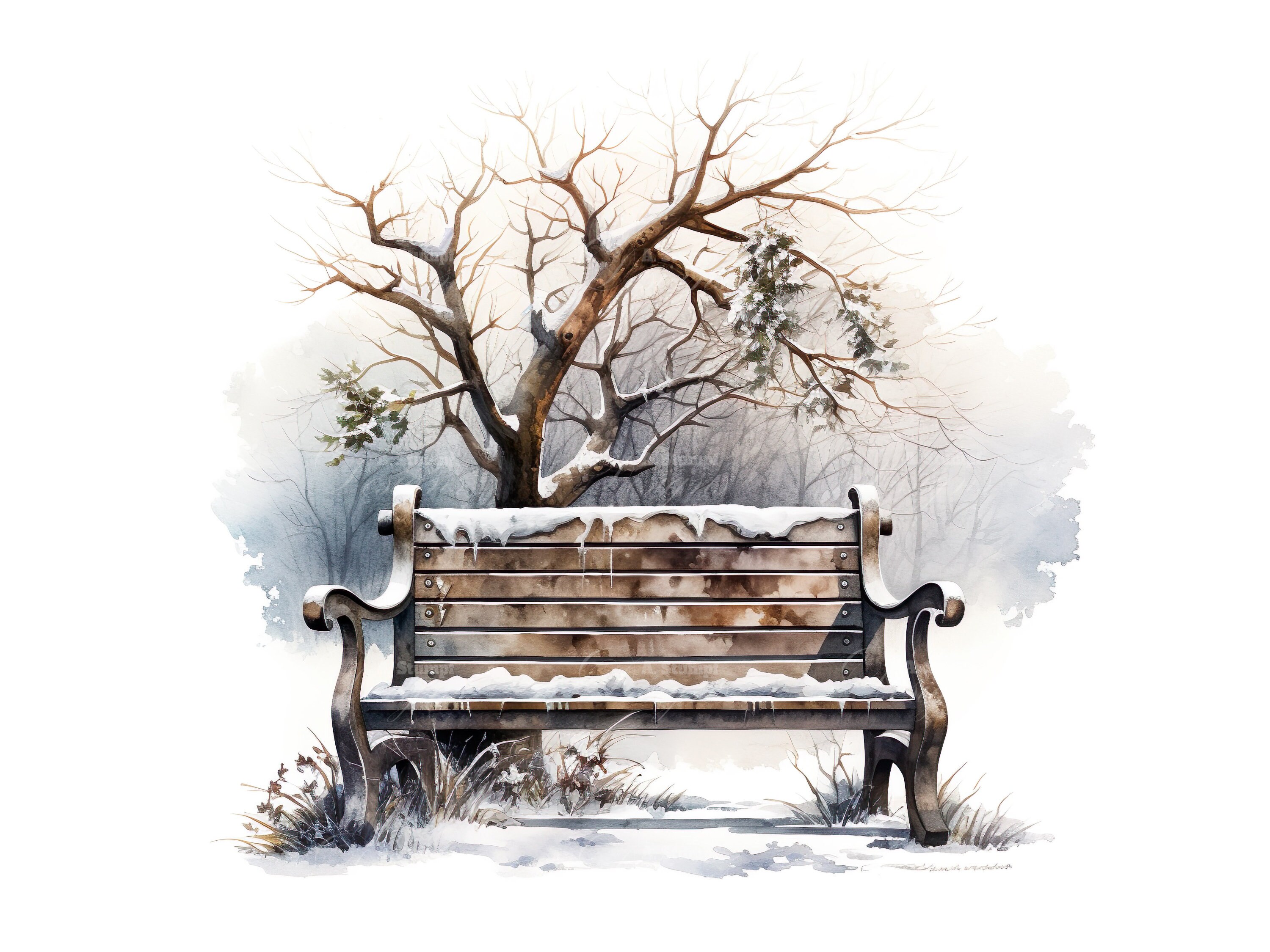 10 Bench in Winter Park Clipart Snowy Park Bench Illustration Winter ...