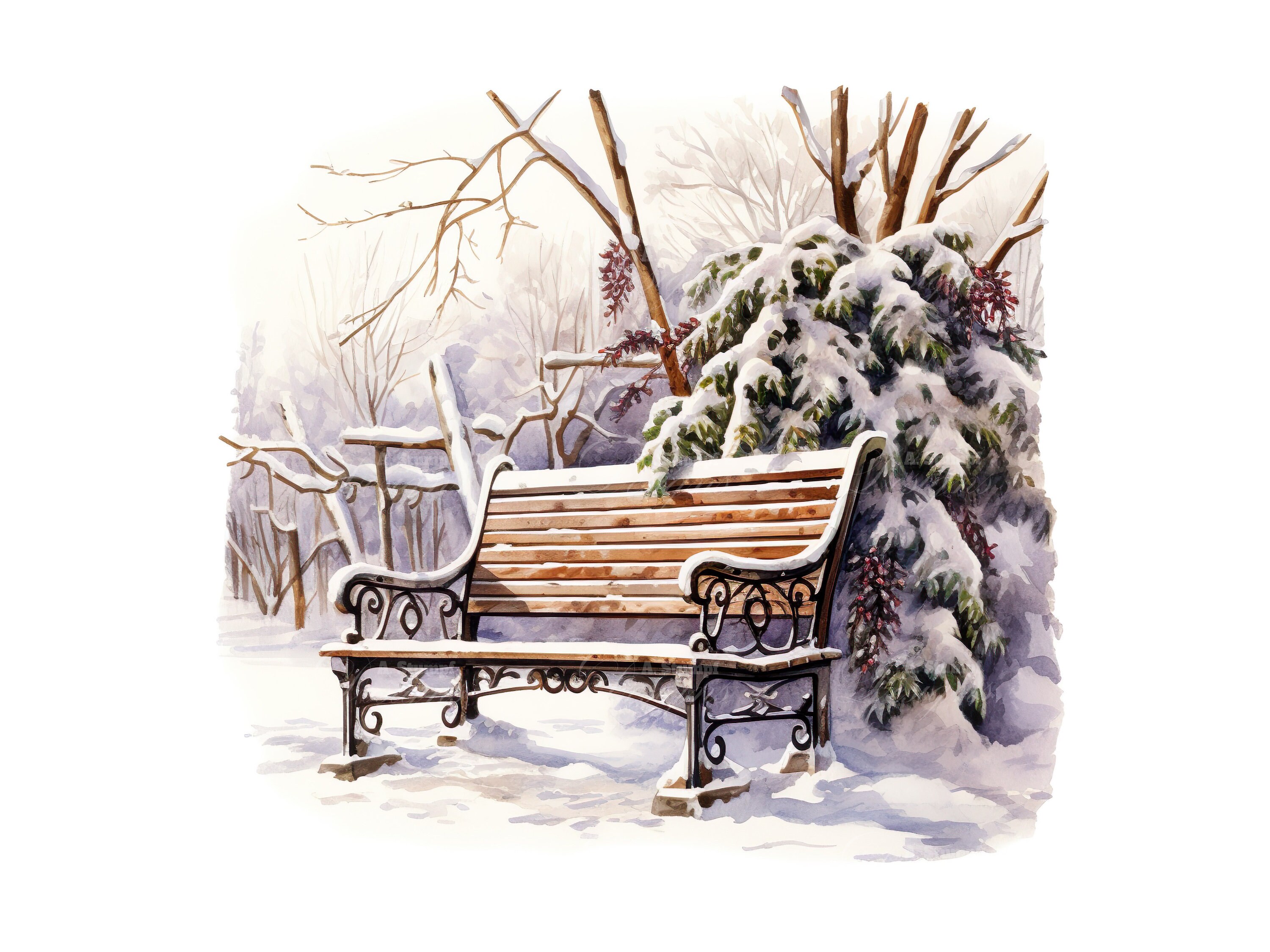 10 Bench in Winter Park Clipart Snowy Park Bench Illustration Winter ...