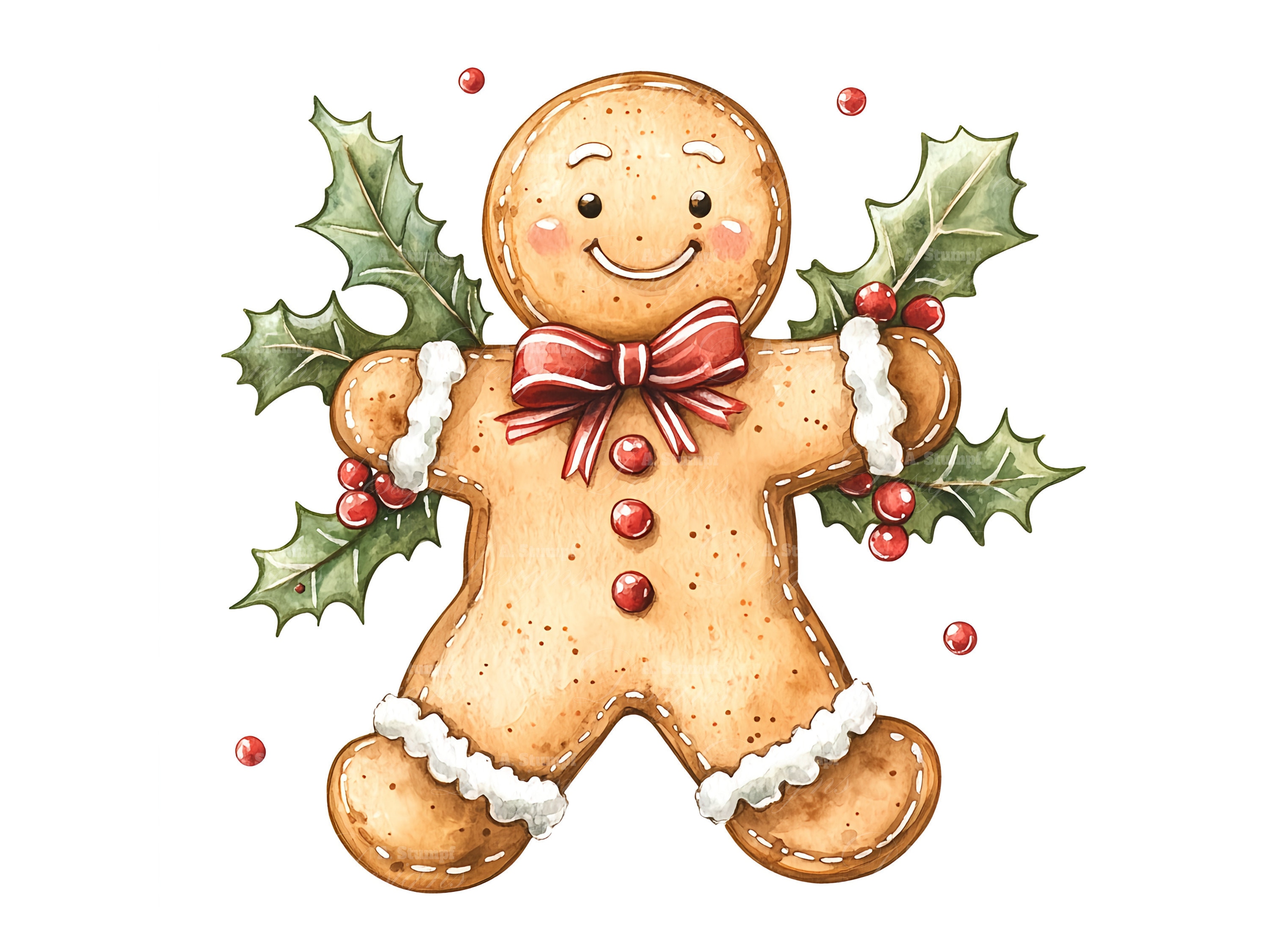 10 Christmas Gingerbread Man Clipart, Digital Watercolor Painting ...